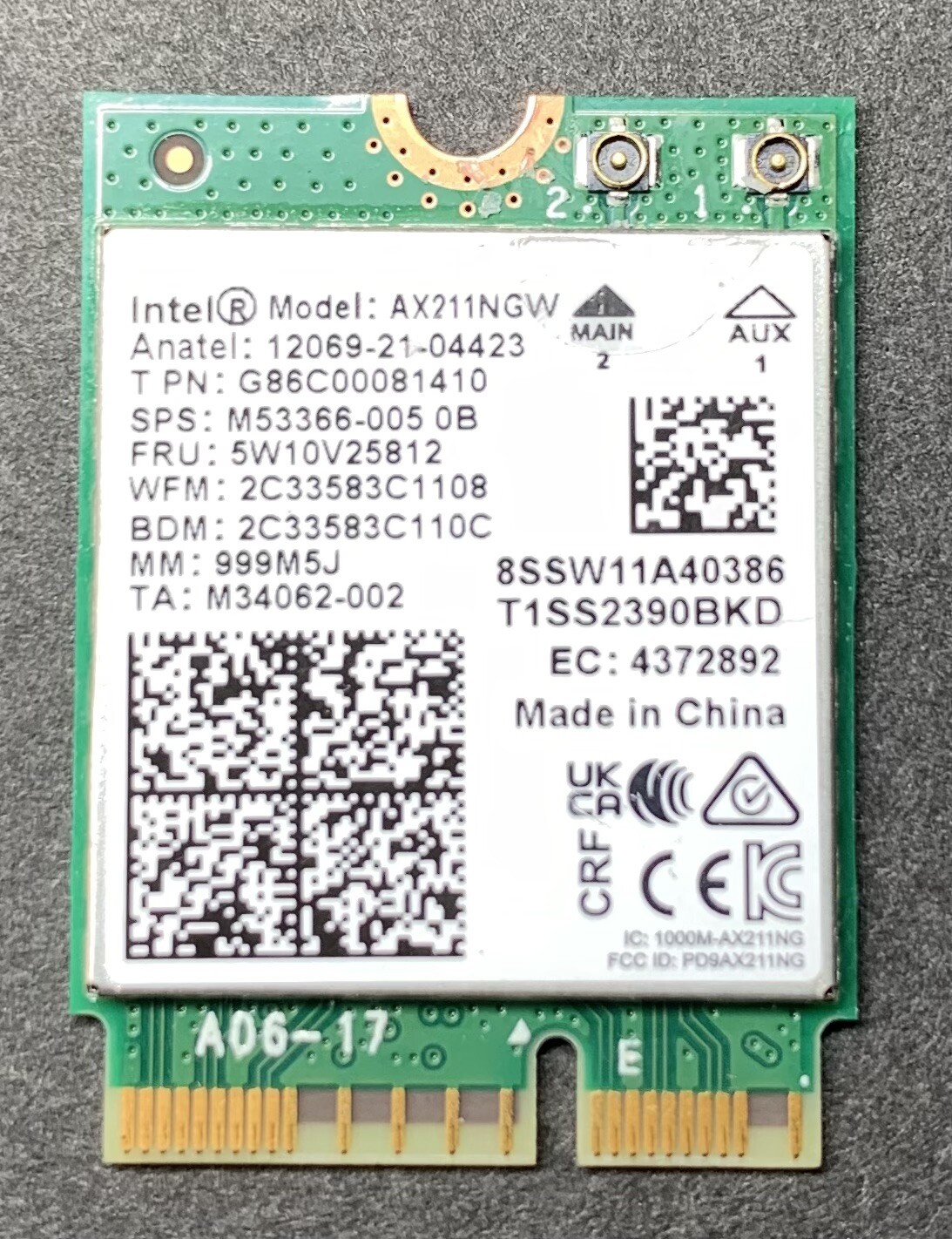 Asus intel hp WiFi 6E AX211NGW 802.11AX AC Wireless M.2 Bluetooth 5.3 2 ...