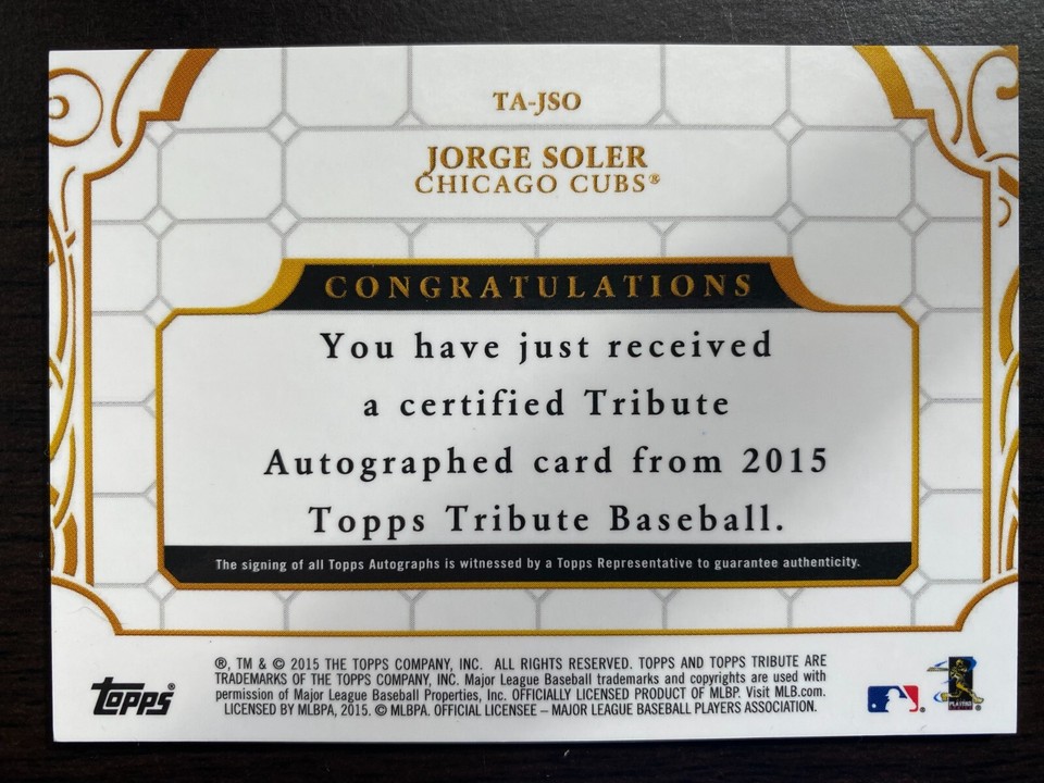 2015 Topps Tribute Framed #JSO Jorge Soler On Card Autograph RC #148/ ...