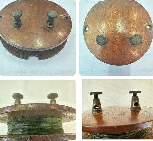 Rare Morse Code Green Wire In Wood Spool Holder w/ 2 Copper Connectors ...