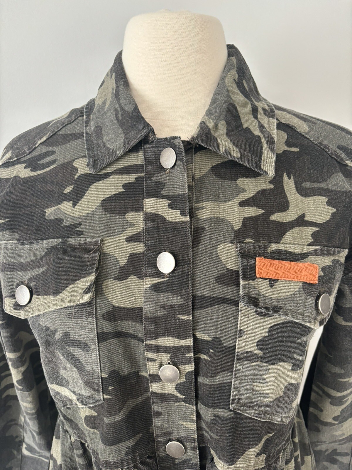 Mystree Size Small Green Camo Peplum Long Sleeve Denim Jacket New | eBay