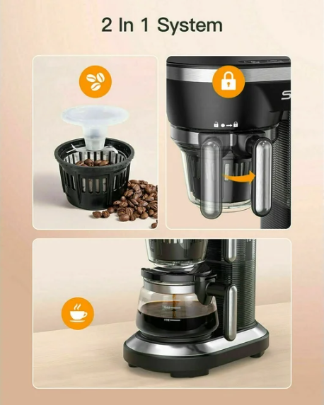 Sboly Automatic Coffee Maker w/ Coffee Grinder Fast Brew Coffee Machine ...