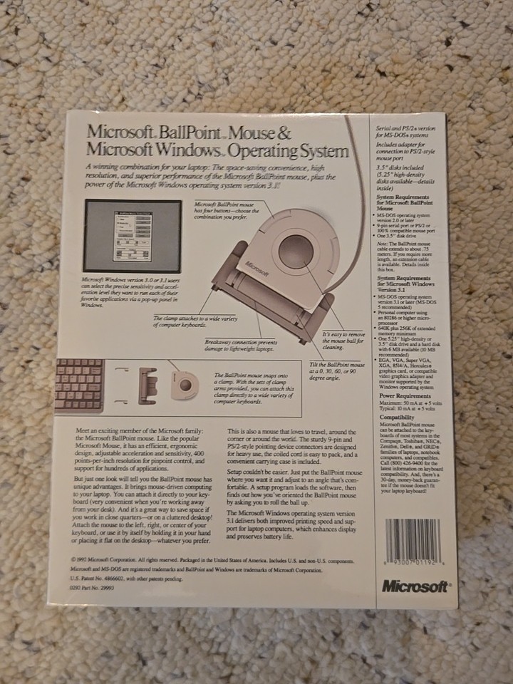 Vintage Microsoft Ballpoint Mouse & MS Windows OS 90s NOS Complete NEW ...