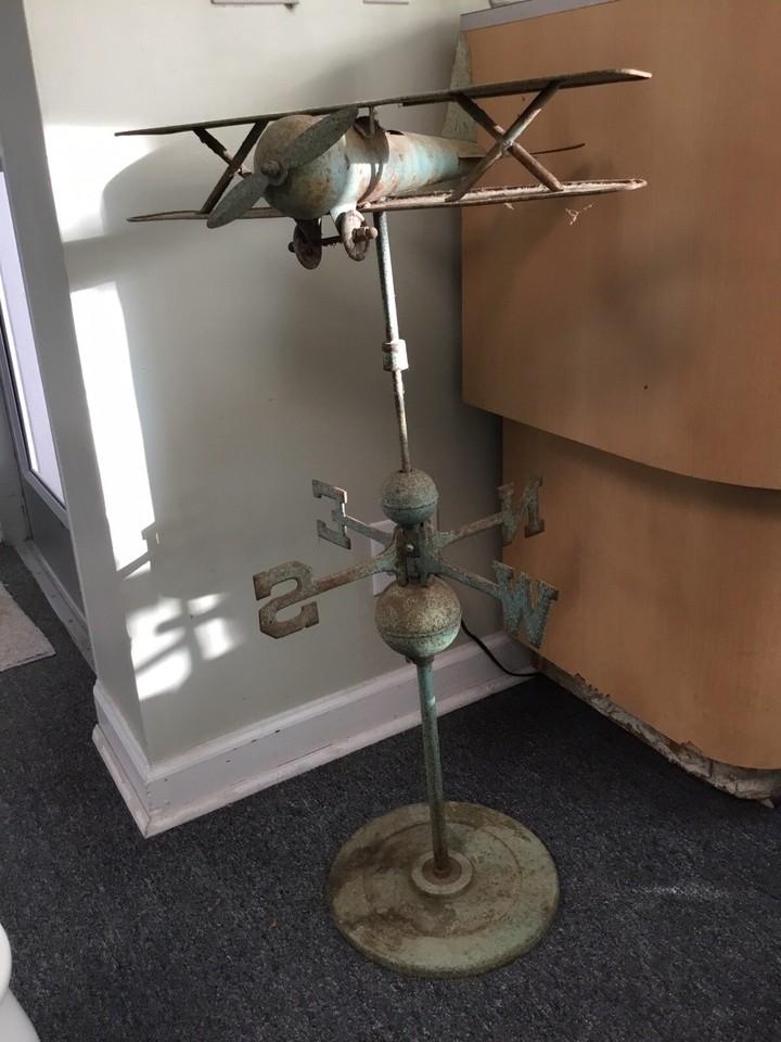 Rare Antique Vintage Metal Bi Plane Weathervane Airplane Aeroplane | eBay