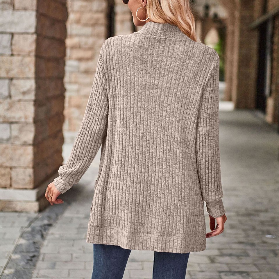 Women Ribbed Cardigan Sweater Long Sleeve Coat Jumper Solid Baggy ...