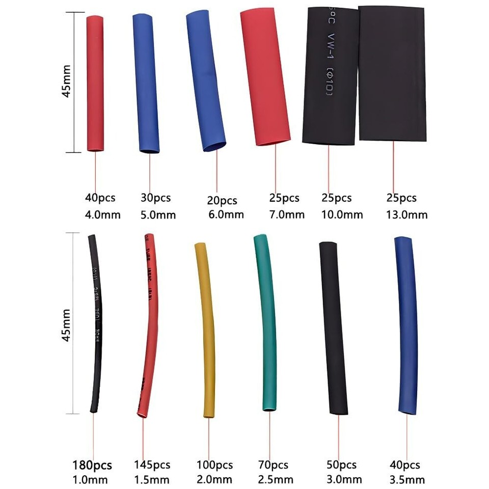 750Pcs Heat Shrink Tubing Kit Wire Shrink Wrap Tubing Shrink Ratio 3:1 ...