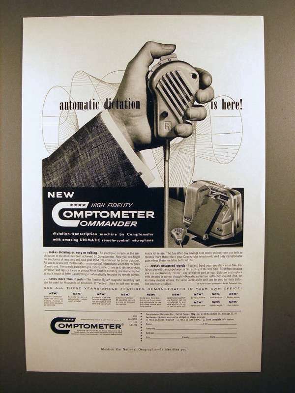 1956 Comptometer Commander Dictation Machine Ad | eBay