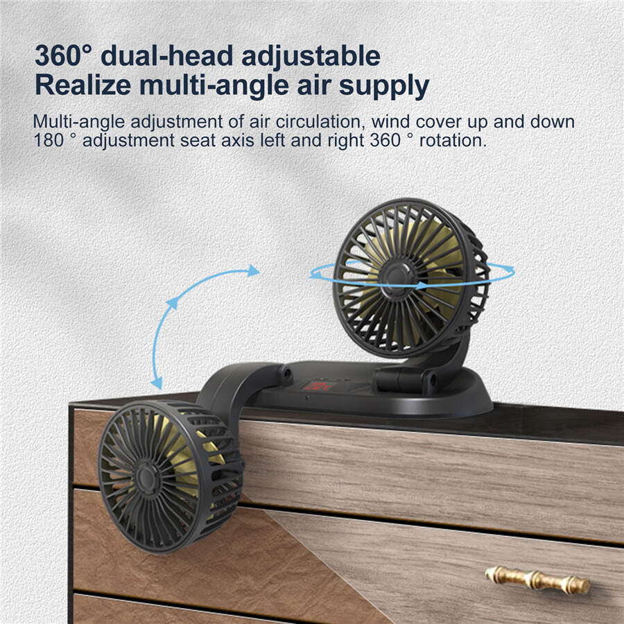 Dual Head Fan Car Cooling Dashboard Ventilation Air Fan 3 Speeds ...