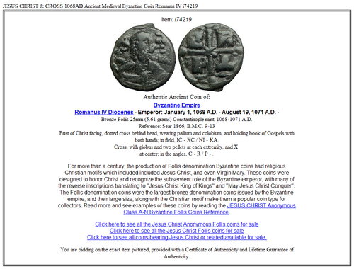 JESUS CHRIST & CROSS 1068AD Ancient Medieval Byzantine Coin Romanus IV ...