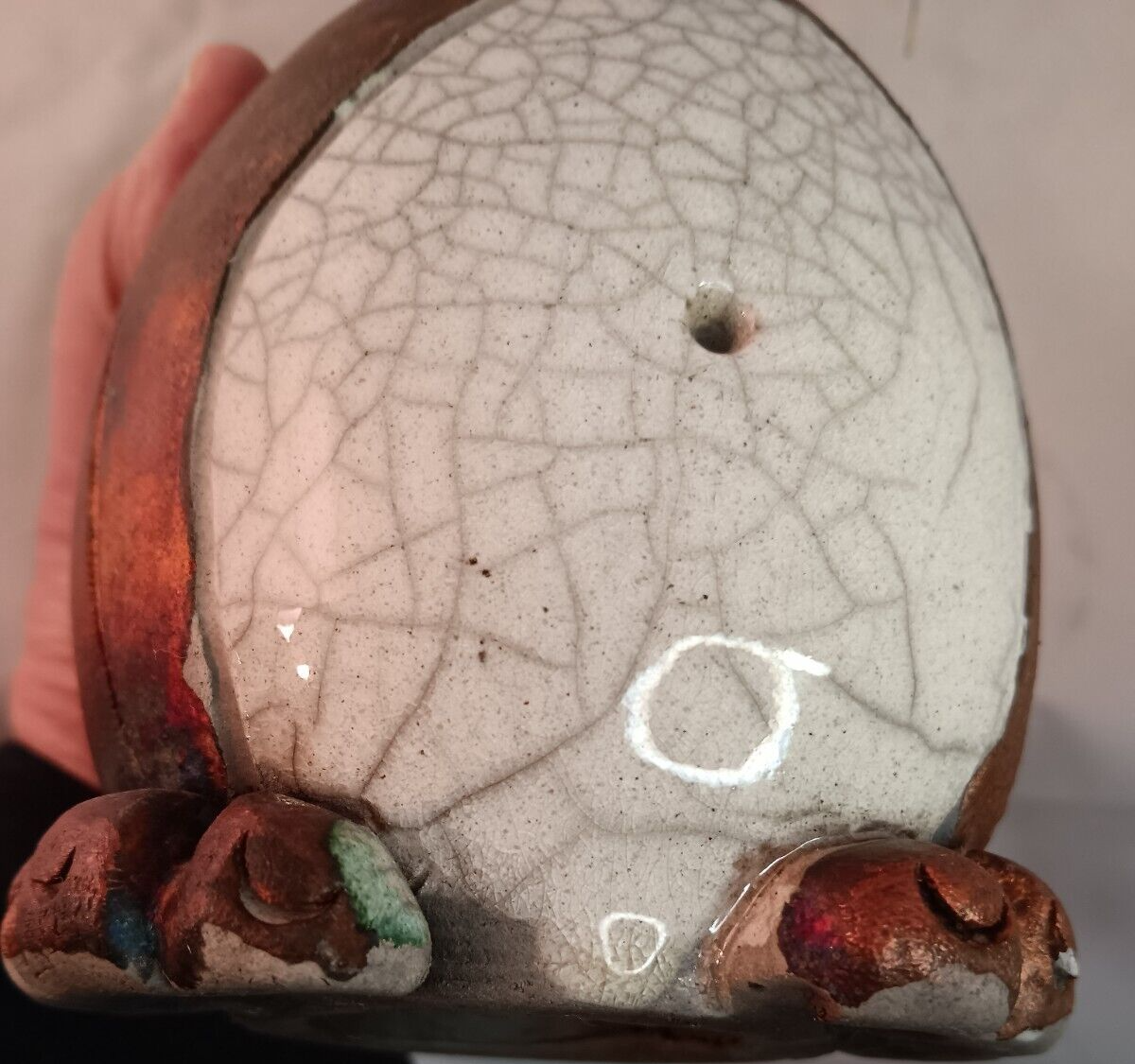 Round Tree Pottery Raku Naughty Cat with Feather Figure signed Nolan ...