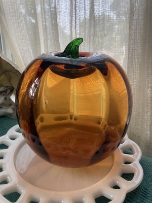 8" Blenko Studio Art Glass Pumpkin (s) Orange Handblown | eBay