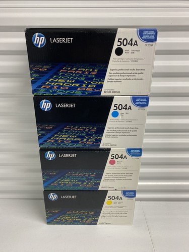 HP 504A Toner Cartridge CMYK Set (4) OEM NEW Sealed CE250A CE251A "52A ...