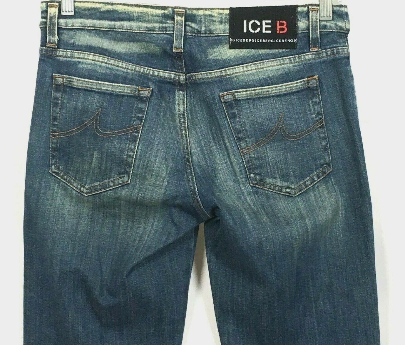 Iceberg Jeans Mid Rise Wide Leg Boot Cut Stretch Blue Distressed Italy ...