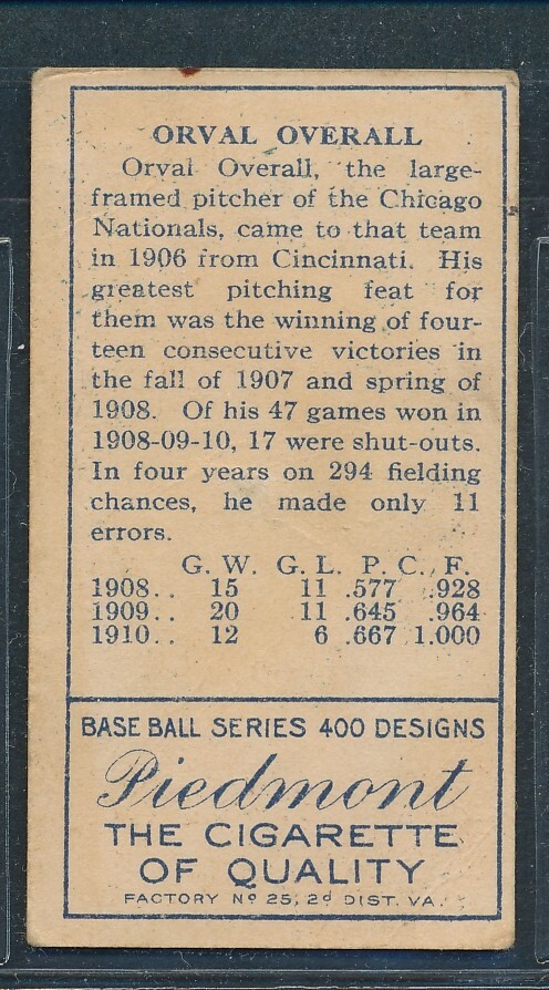 1911 T205 Piedmont: ORVAL OVERALL "Chicago Cubs" ~ Good | eBay