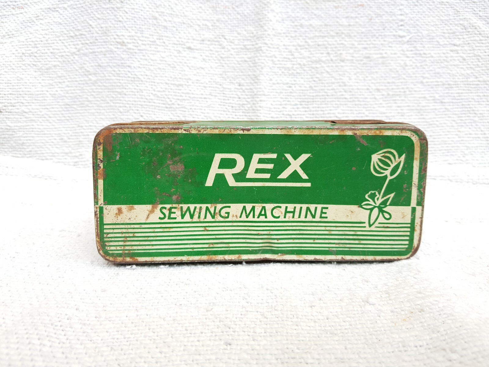 1950s Vintage REX Sewing Machine Accessories Green White Color Tin Box ...