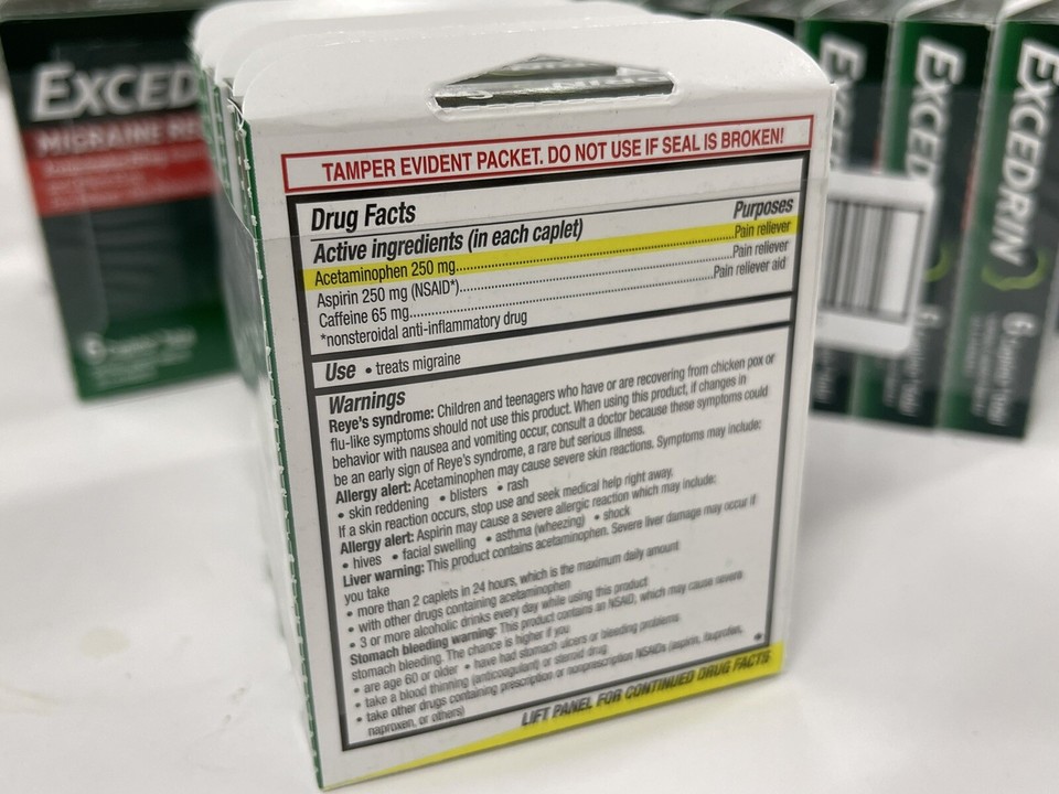 36 Sealed Boxes (6 in each) 216 Caplets Total Excedrin Migraine Relief ...