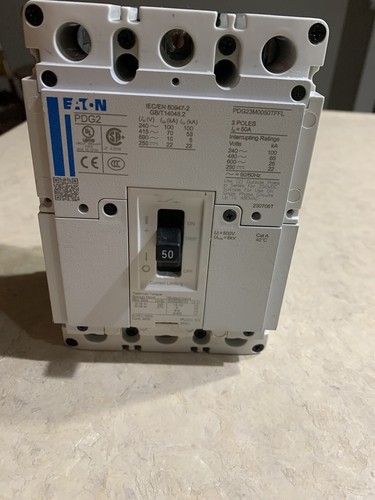 Eaton PDG23M0050TFFL Power Defense Molded Case Circuit Breaker, 3P, 50A ...