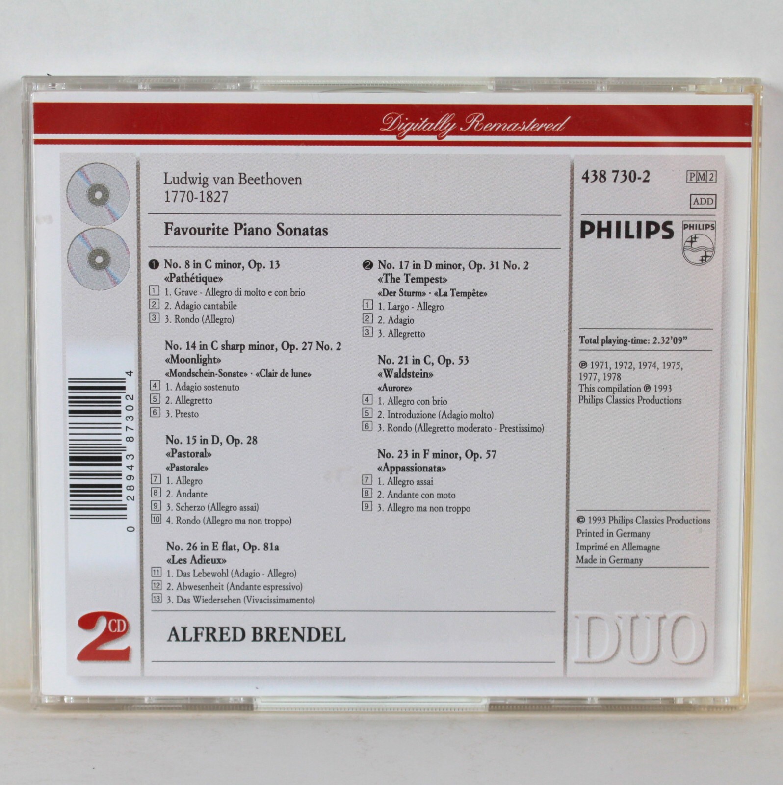 BEETHOVEN – 2CD – Favourite piano sonatas – Alfred Brendel – Philips ...