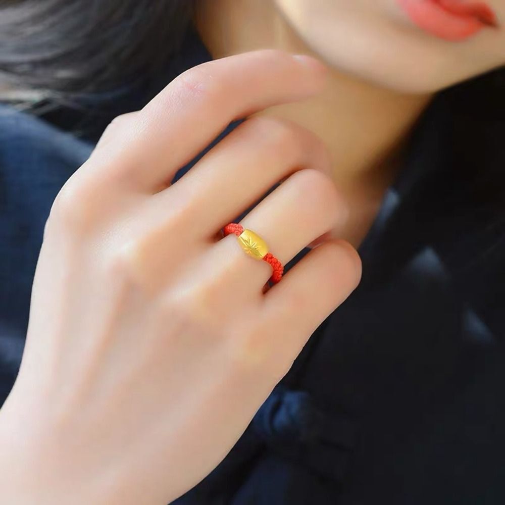 Lucky Gold Transfer Bead Ring Black Red Rope Braided Rope Ring Good ...