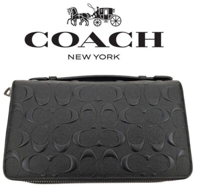 COACH Men's Travel Organizer Double Zip Embossed mahogany wallet outlet ...