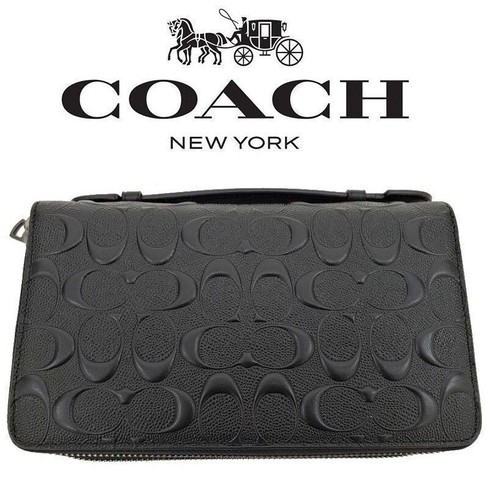 COACH Men's Travel Organizer Double Zip Embossed mahogany wallet outlet ...