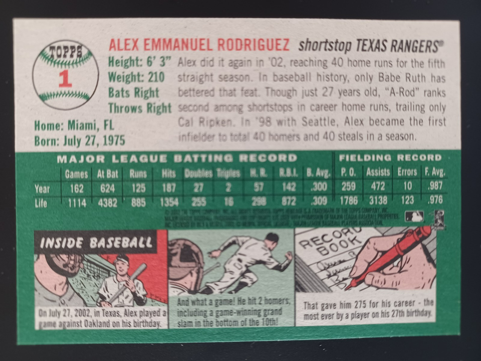 2003 Topps Heritage #1 ALEX RODRIGUEZ FREE SHIPPING E-267 | eBay