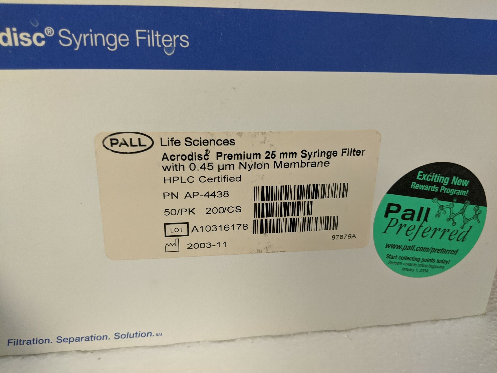 Pall Acrodisc 25 mm Syringe Filter 0.45 µm Nylon Membrane AP-4438 ...