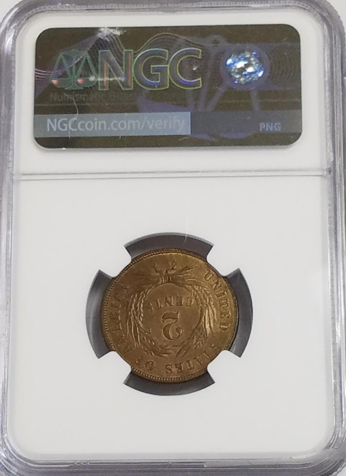 1865 2 cent Piece | NGC MS 64 BN | Copper 2 cent Coin, Two Cent ...