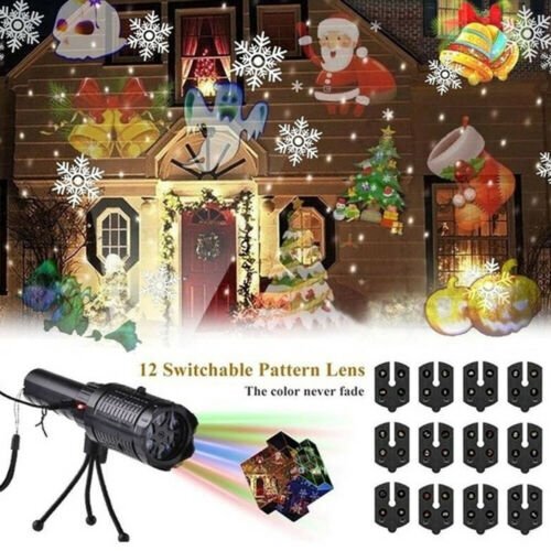 12 Patterns Laser Projector Lamp Moving LED Lights Halloween Xmas Party ...