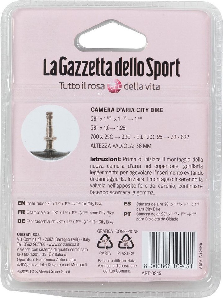 Inner Tube for City Bike Adult, Valve regina Italy GAZZETTA DELLO SPORT ...