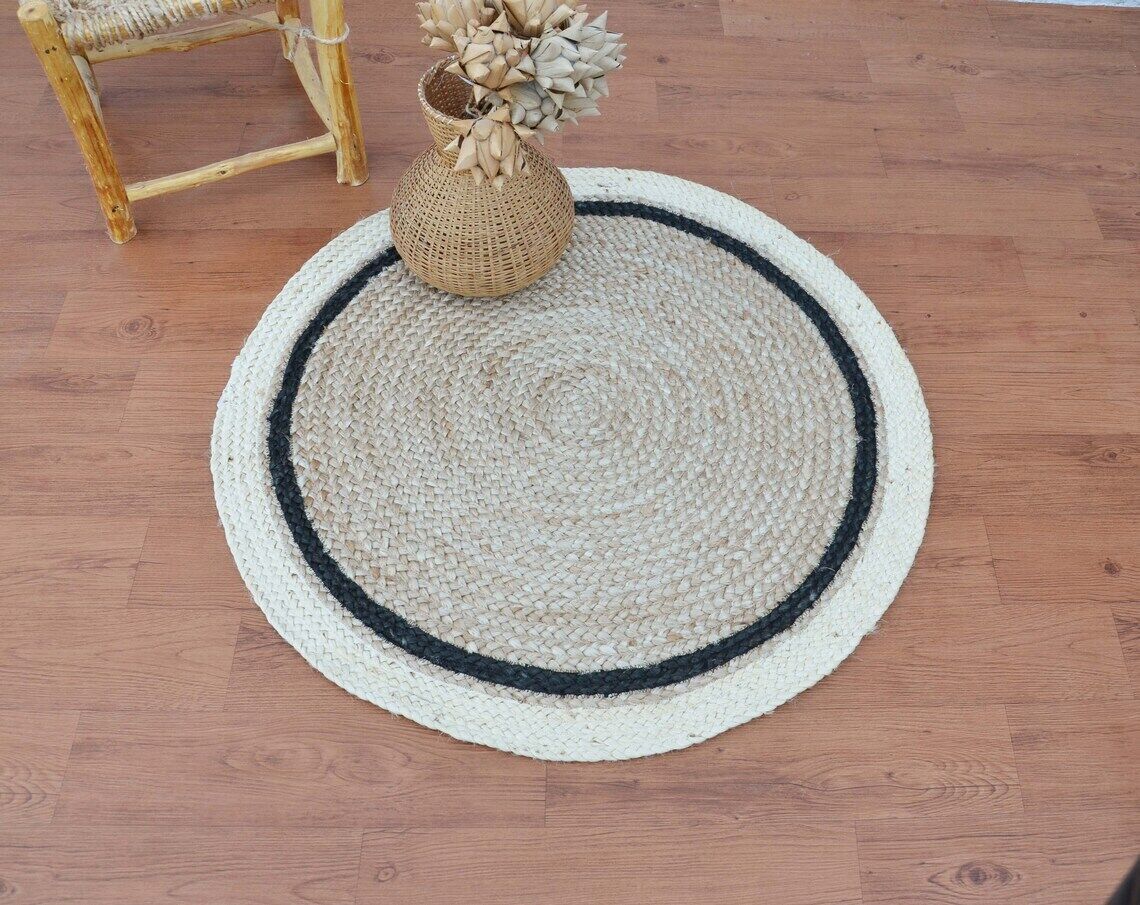 8x8 Jute Round Rug, Natural Fiber Rug, Handmade Braided Rug, Round Area ...