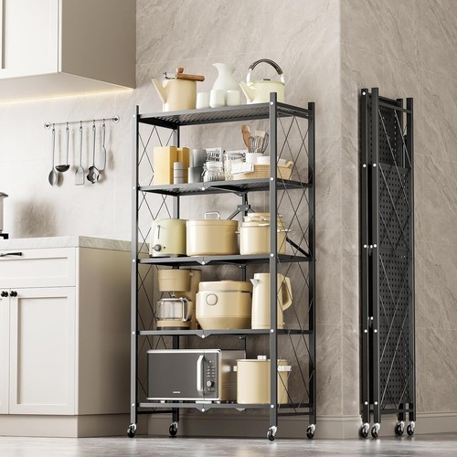 3-5 Tier Storage Shelvin Shelf Foldable Storage Shelf Wheels Garage ...