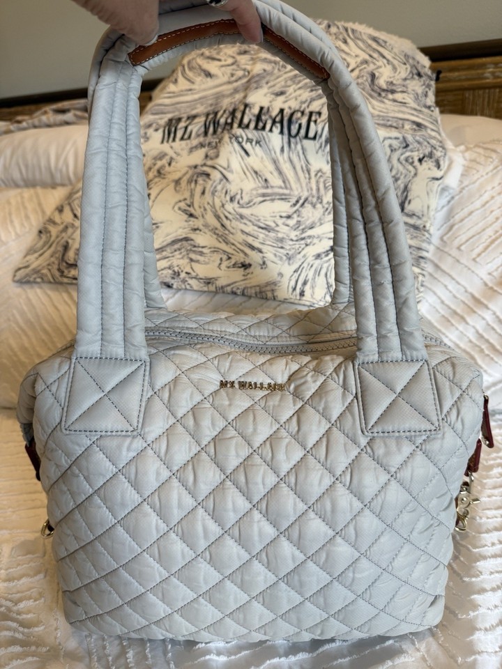 MZ Wallace Sutton Quilted Shoulder Crossbody Bag Nylon Light Gray ...