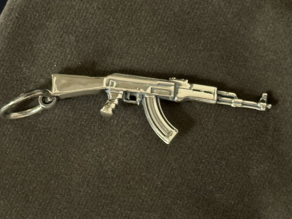 Vintage Sterling Silver 925 AK-47 Pendant Necklace Mens Rifle Gun Charm ...