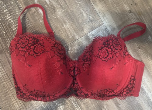 Adore Me 40DD Red Lace Balconette Bra Black Floral Overlay Corset ...