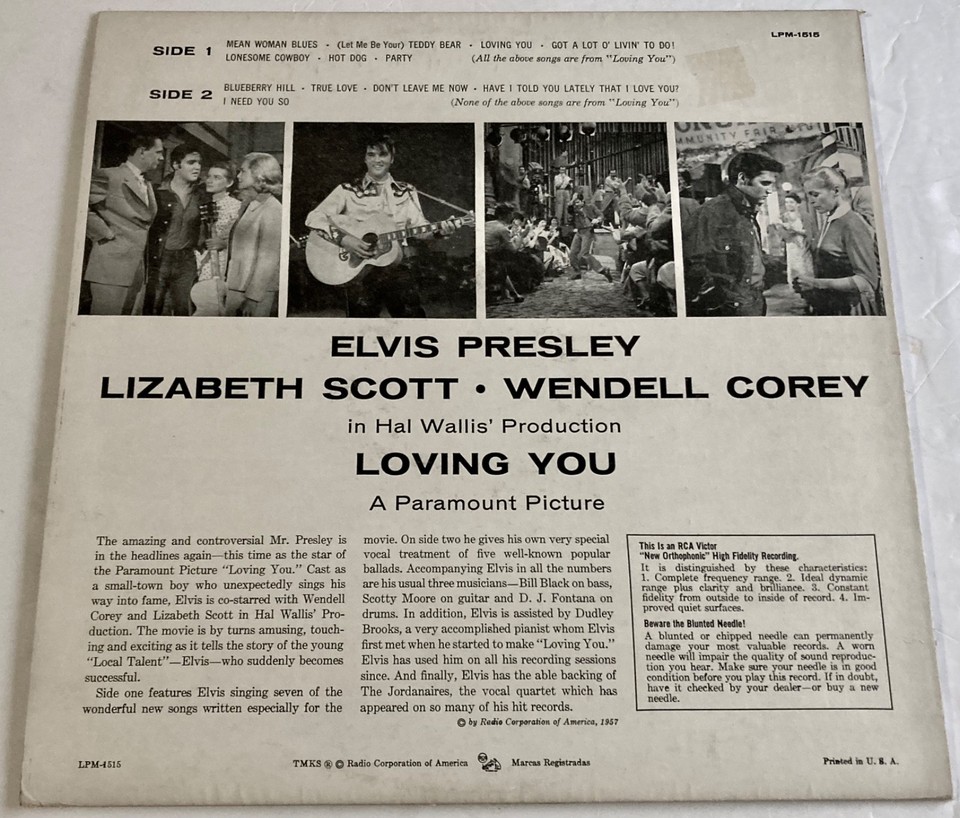 ELVIS PRESLEY 1957 LOVING YOU Mono 1950's Rca Victor Lp & Orig Inner ...