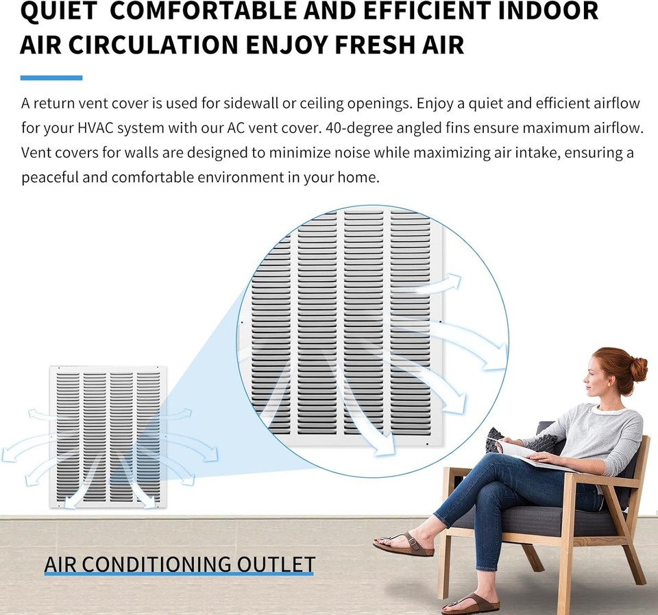 16x20 Return Air Grille Duct Opening, Air Return Vent Cover, Flat Vent ...