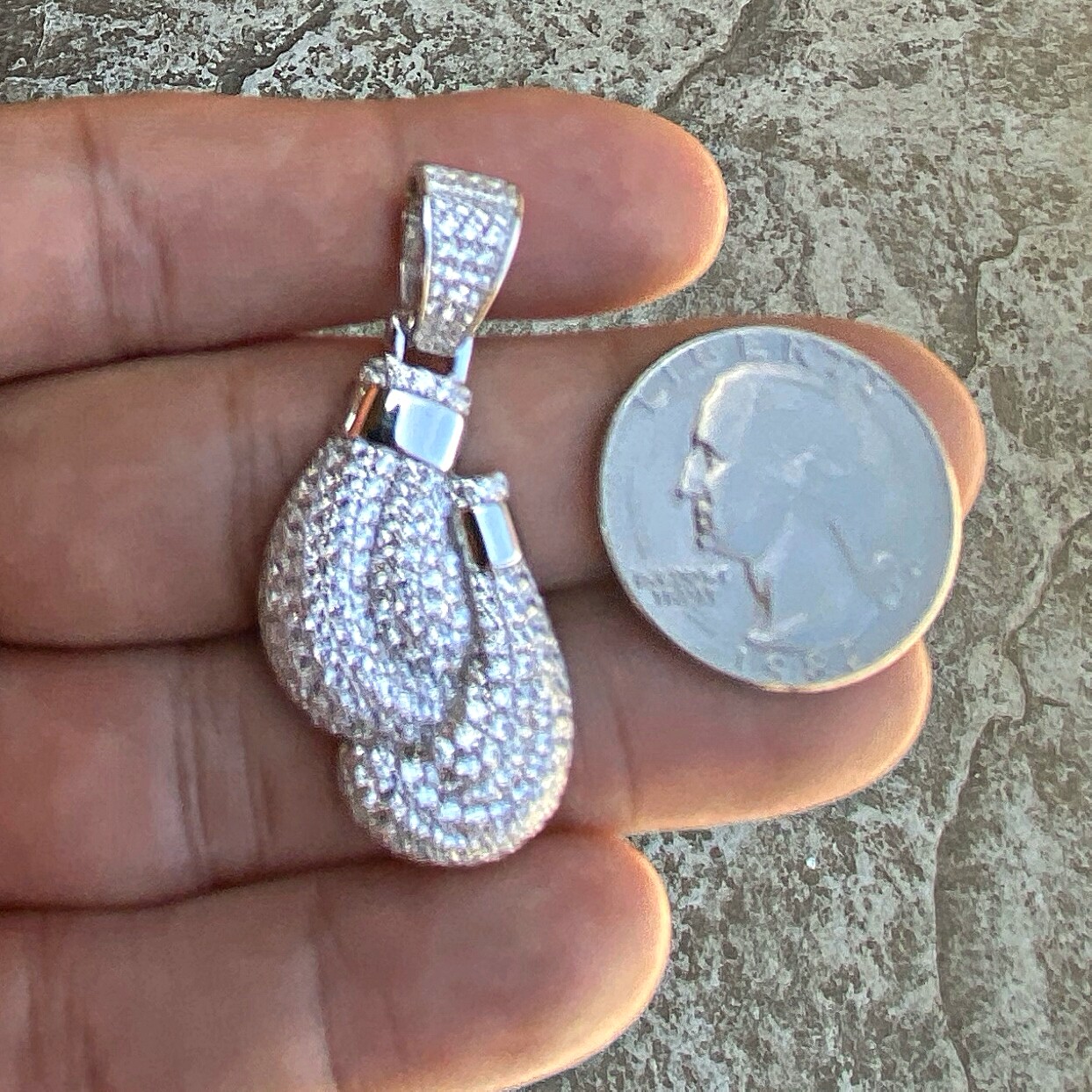Mens Real 925 Sterling Silver Boxing Gloves Iced CZ Flooded Out CZ ...