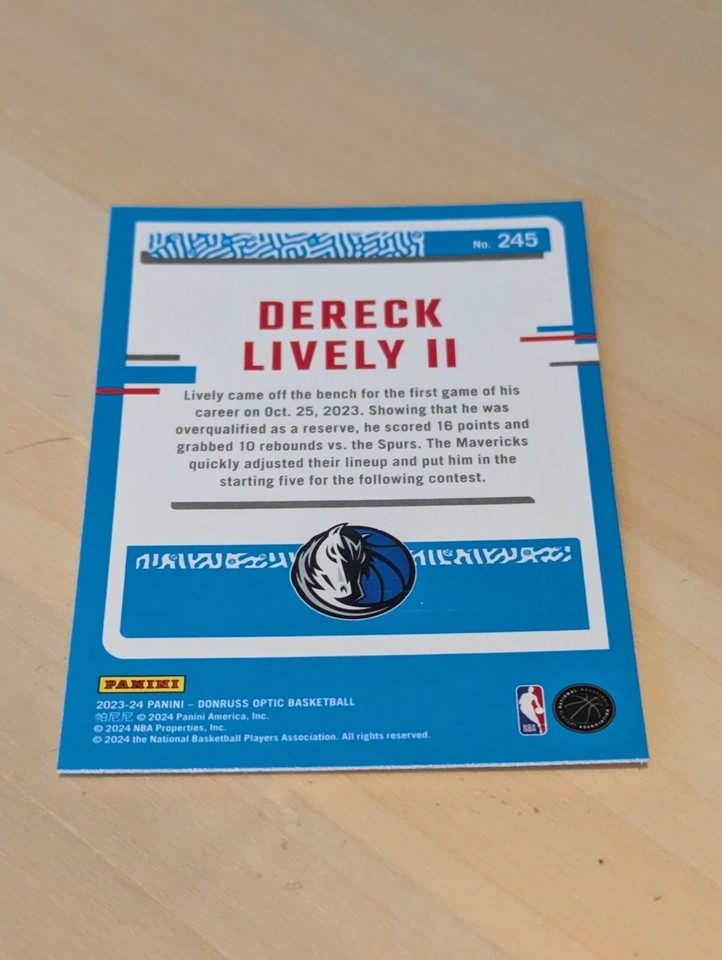 2023-24 Donruss Optic Derek Lively II Rated Rookie Card #245 ...