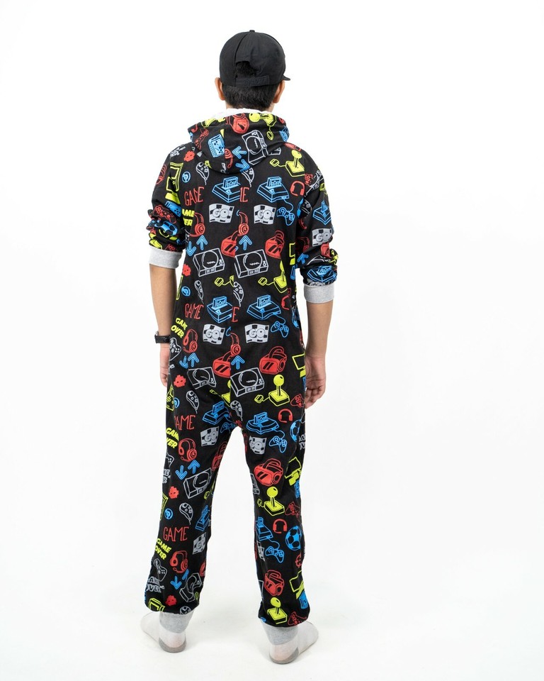 New Kids Boys Girls Gaming Pyjamas Gamer Family Jumpsuit All in One ...