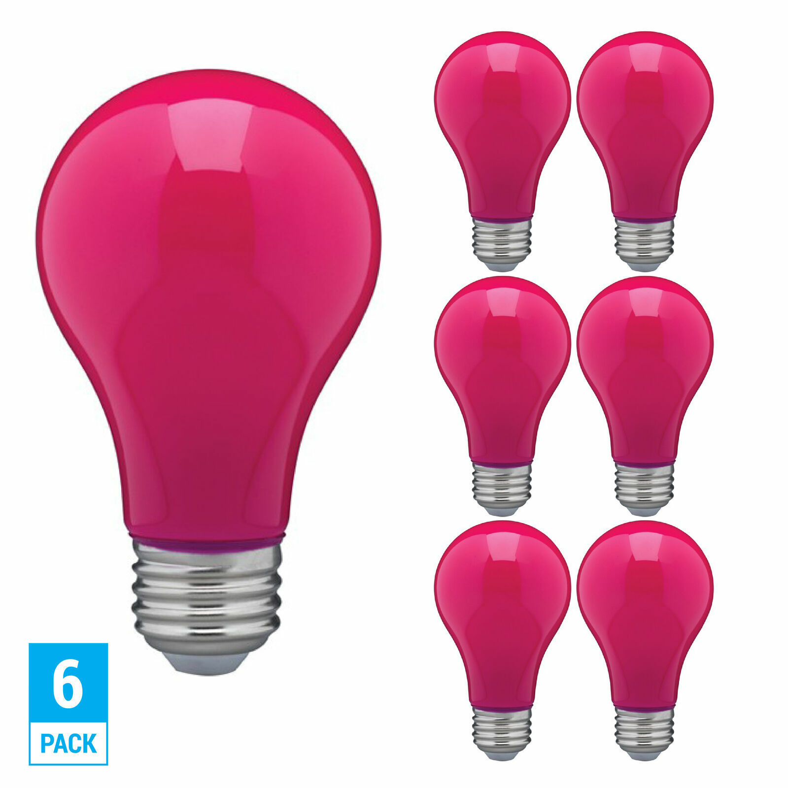 6 Pack CERAMIC PINK LED Bulb A19 Medium E26 8W 60 Watt Equivalent Damp ...