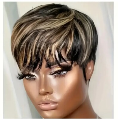 Brazilian Virgin Remy Pixie Cut Wig for - 1B/30 Short Layered Glueless ...