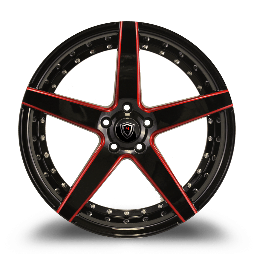 4 ~ 22X9 Marquee M3226 5x115 Black and Red Wheels +15mm offset fits ...