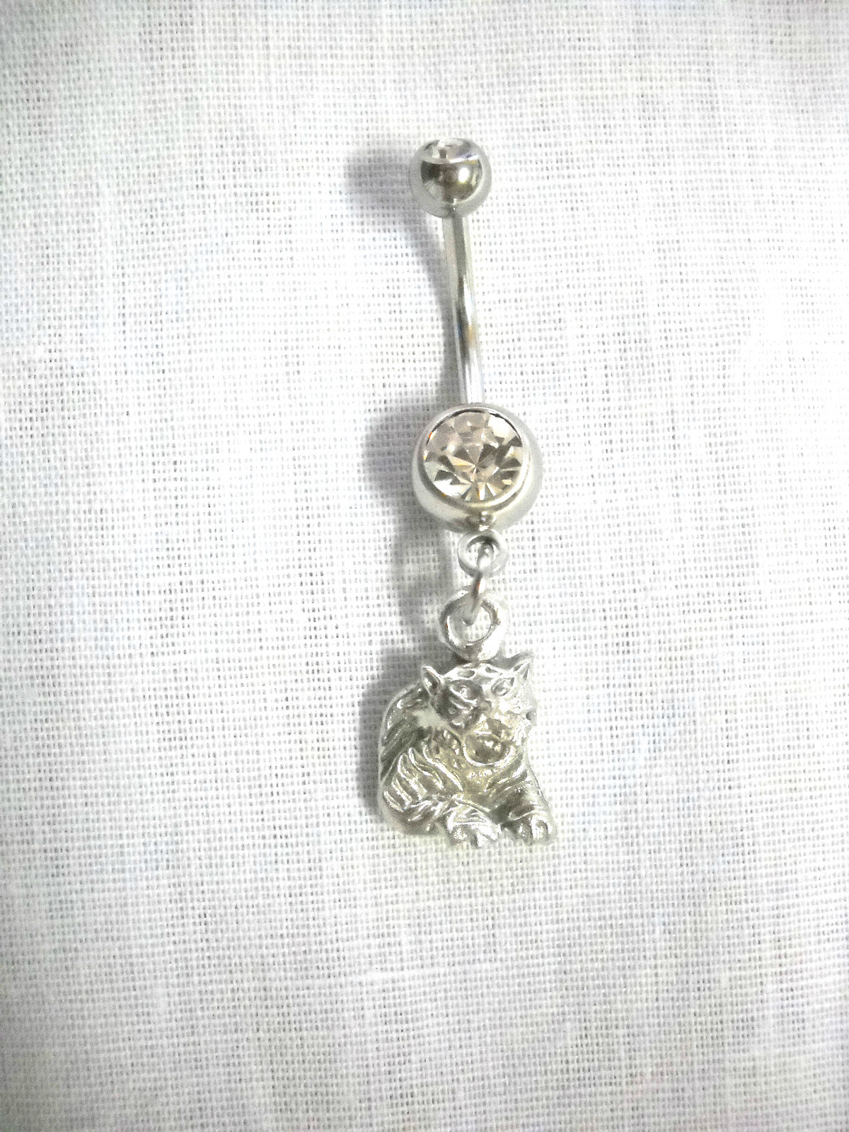NEW BENGAL TIGER HUNTRESS CHARM 14g CLEAR CZ NAVEL BARBELL BELLY RING ...