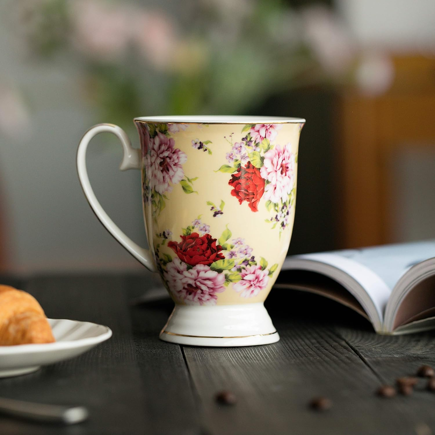 Btat- Coffee Mugs, 12 Oz, Set of 4, Floral Mugs, Porcelain Bone China ...