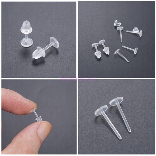 100PCS Invisible Clear Plastic Stud Earrings Acrylic Post Silicone Back ...