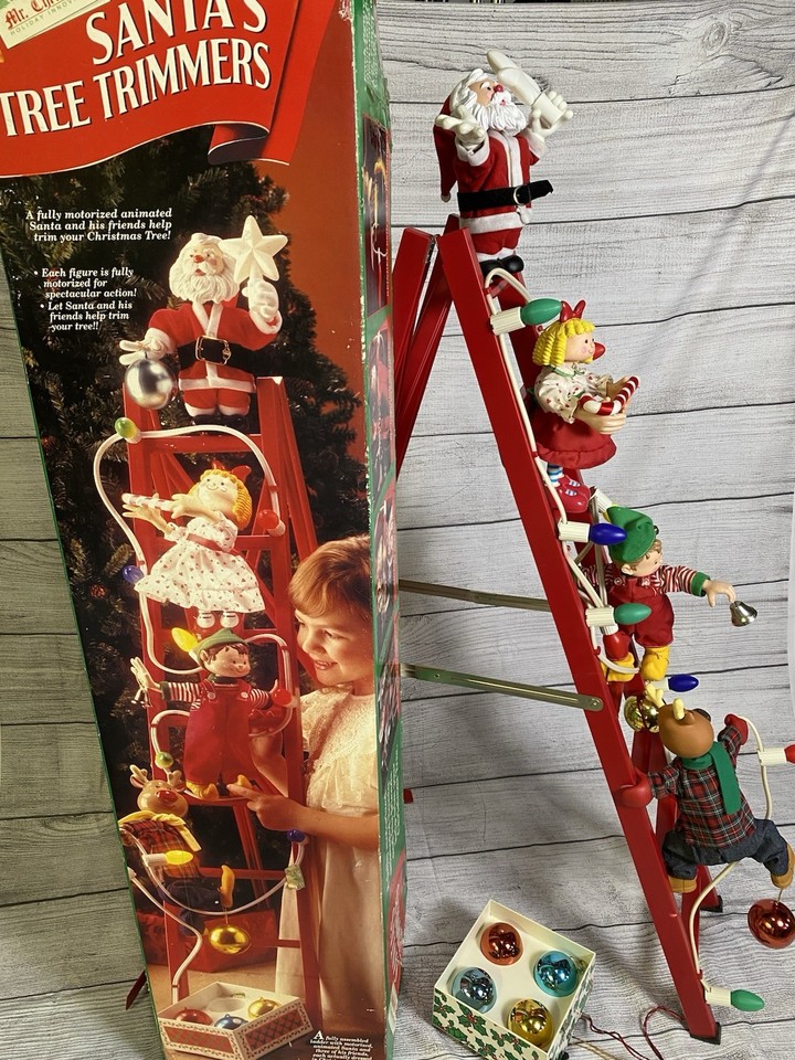 Mr Christmas Santa's Tree Trimmers Animated 4ft Ladder Vtg 90s AS IS ...