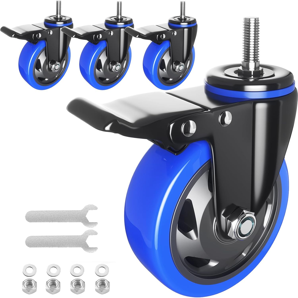 Stem Caster Wheels 5 Inch Heavy Duty Threaded Stem Mount Casters Set of ...