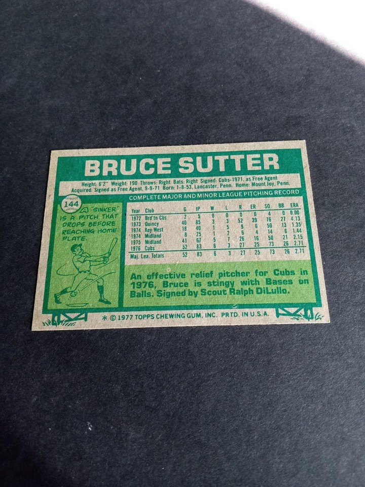 1977 Topps Bruce Sutter Rookie Card #144 Chicago Cubs | eBay