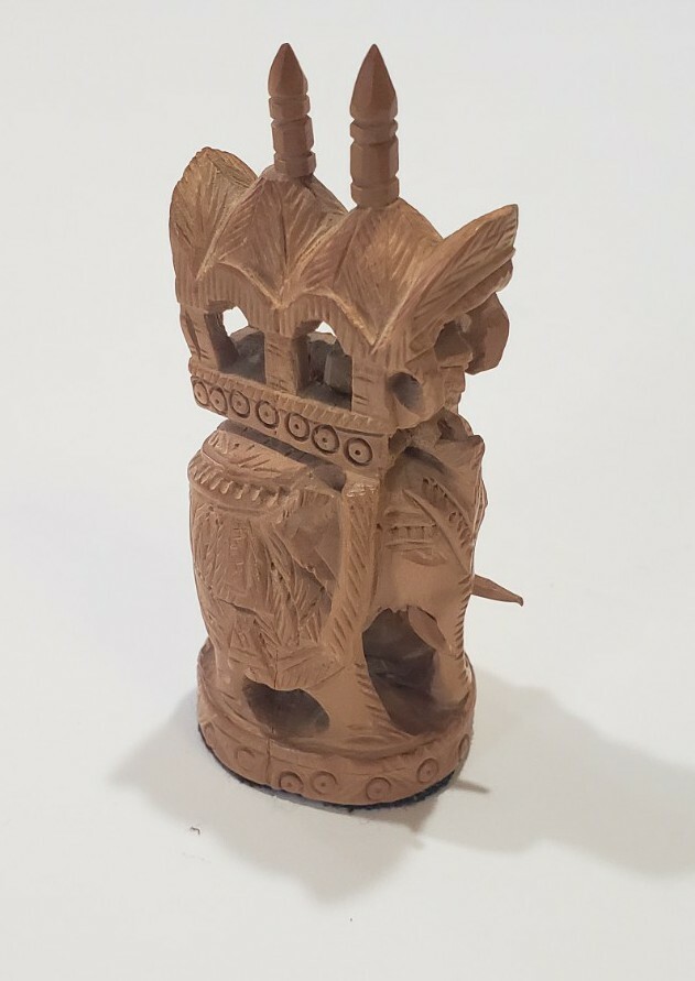 Vintage Hand Carved Wood Elephant With Howdah Carriage Sculpture Figure ...