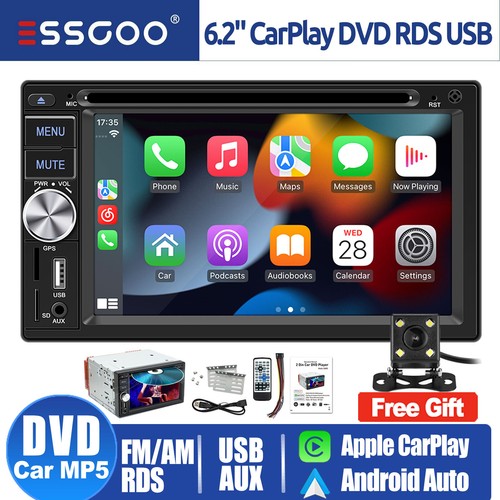 6.2" Double 2 DIN CarPlay/Android Auto CD DVD Car Stereo Head Unit ...